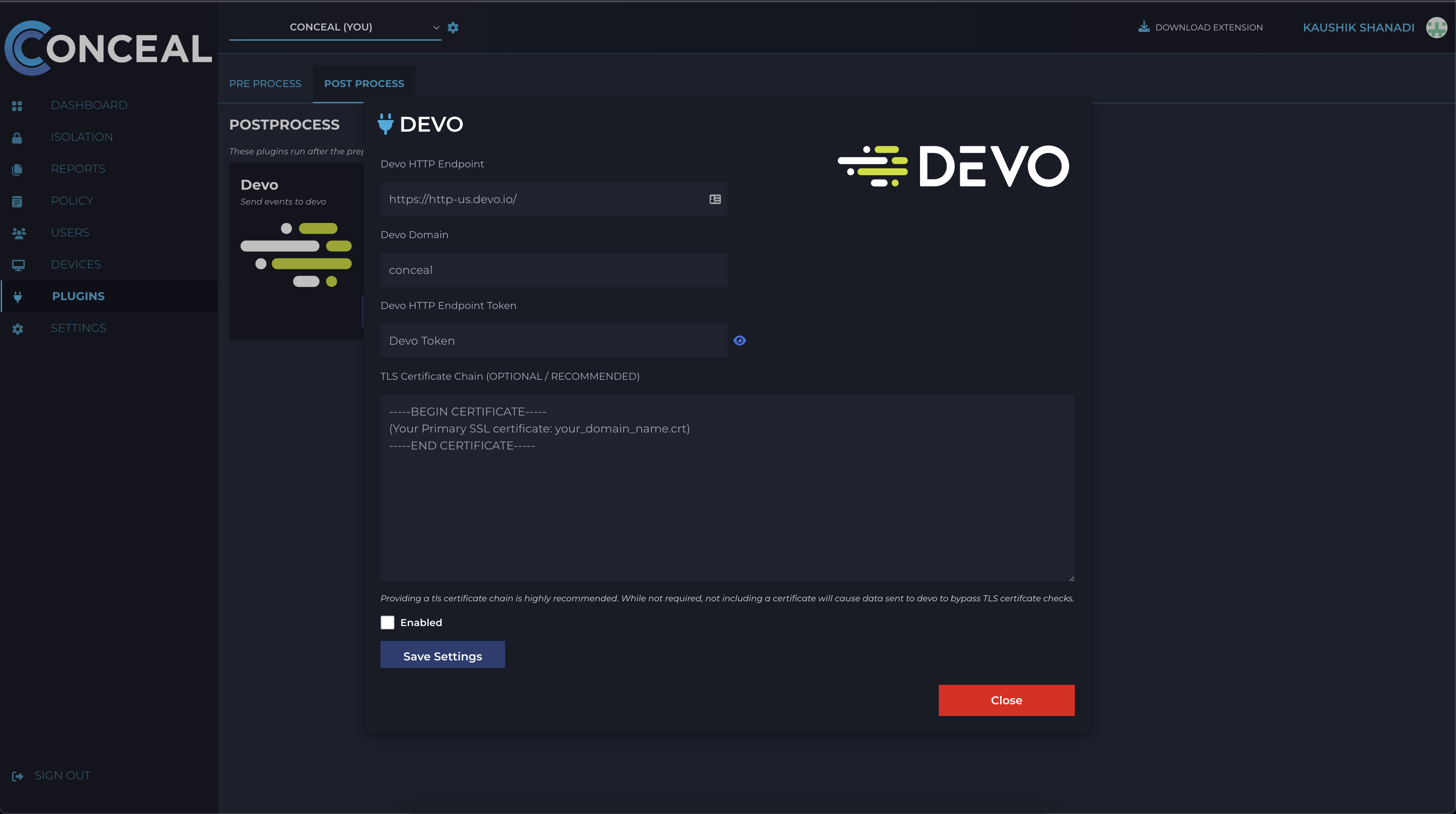 Conceal Devo Integration