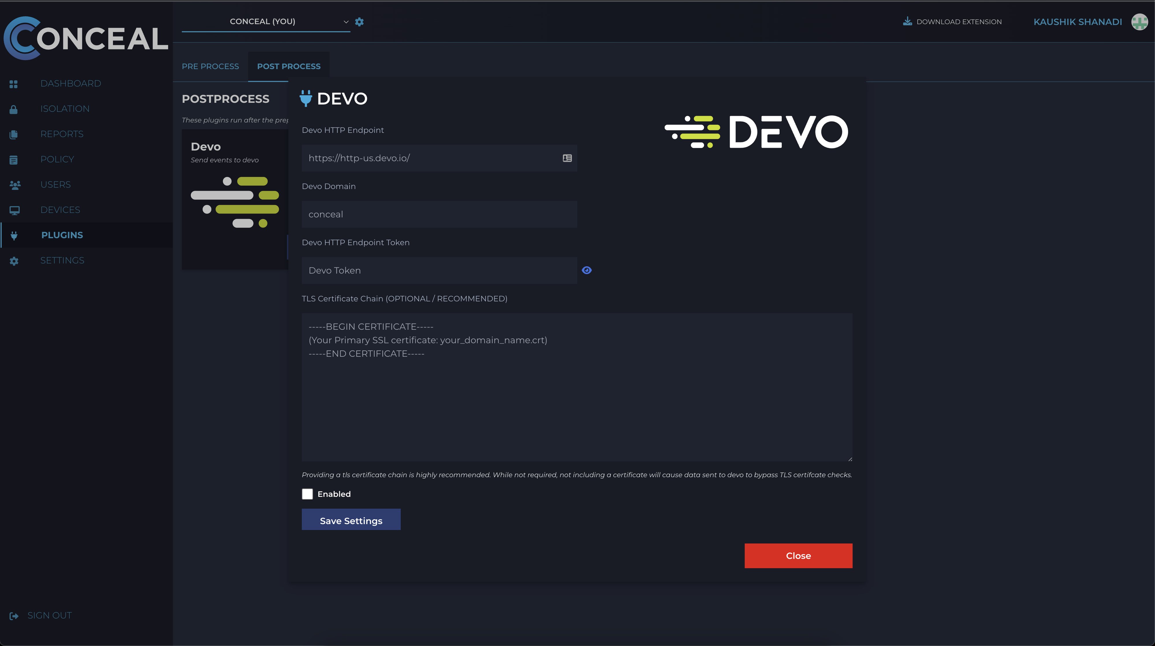 Conceal Devo Integration